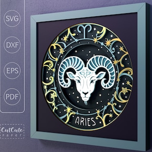 Zodiac Sign Aries SVG Shadow Box Template, Ram, Stars, Astrology 3D SVG ...