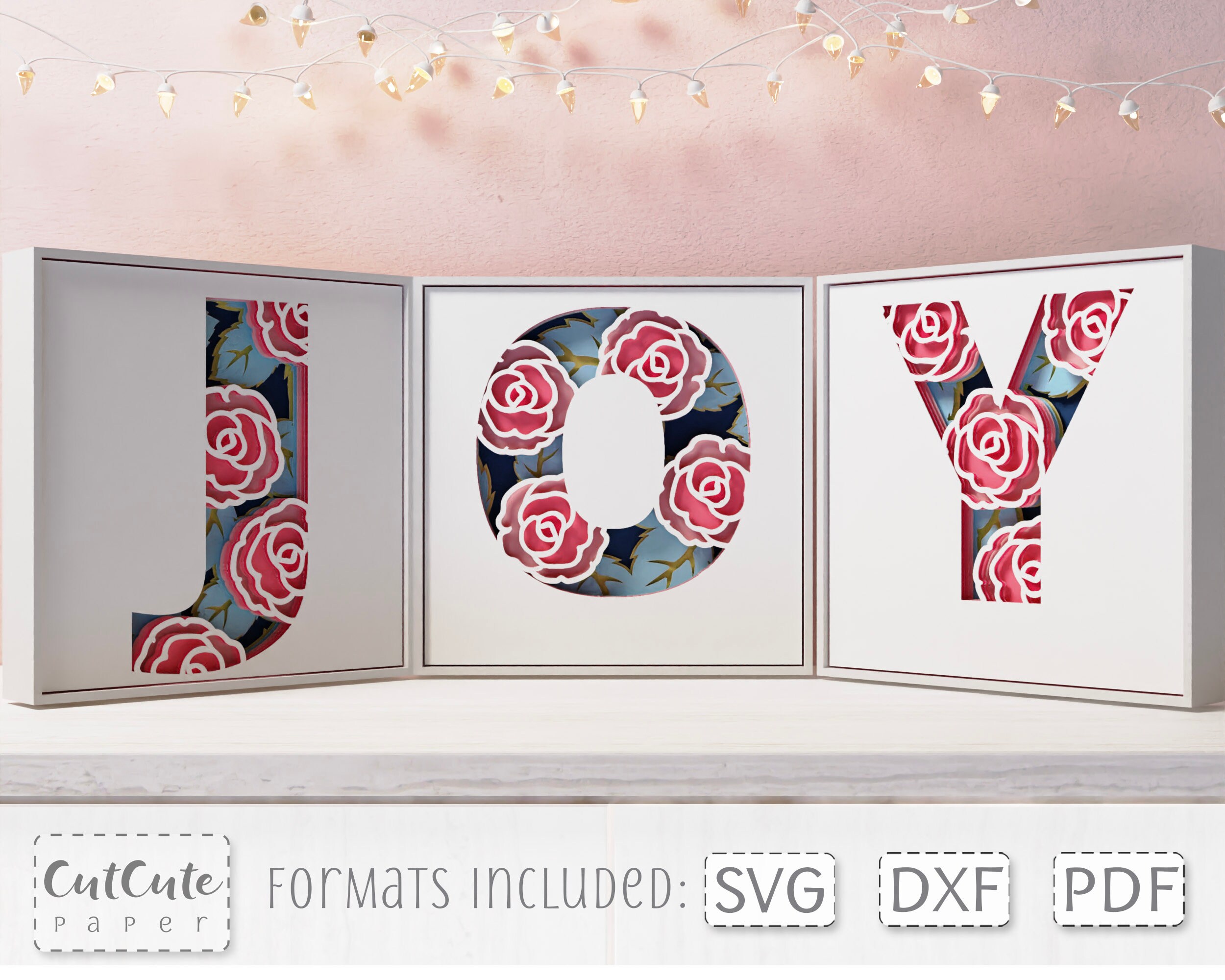 Floral Monogram Shadow Box SVG Template: A-Z Letters, DIY Paper Cut ...