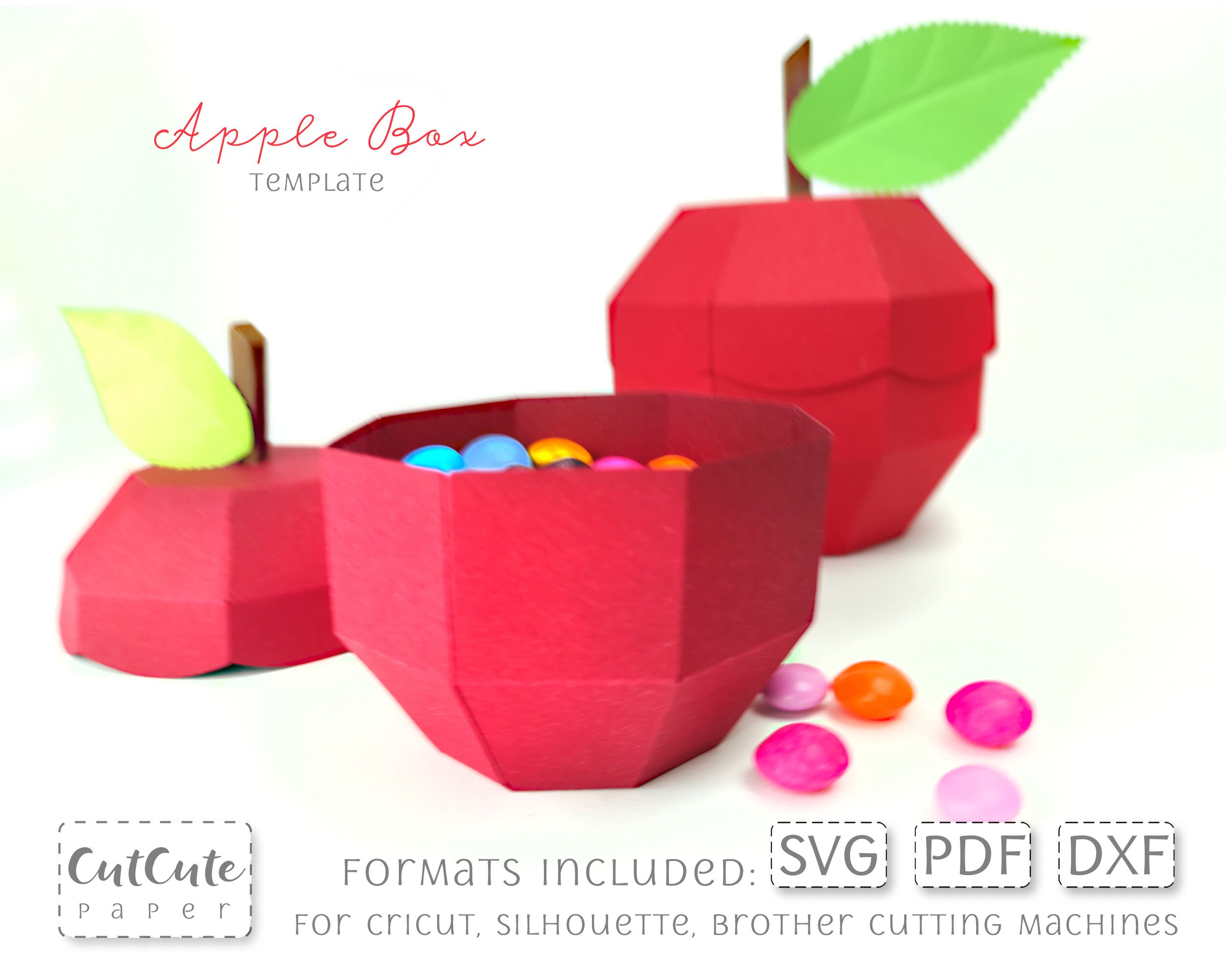 Apple Box Template SVG With Scalloped Lid 3D Apple SVG Apple | Etsy UK