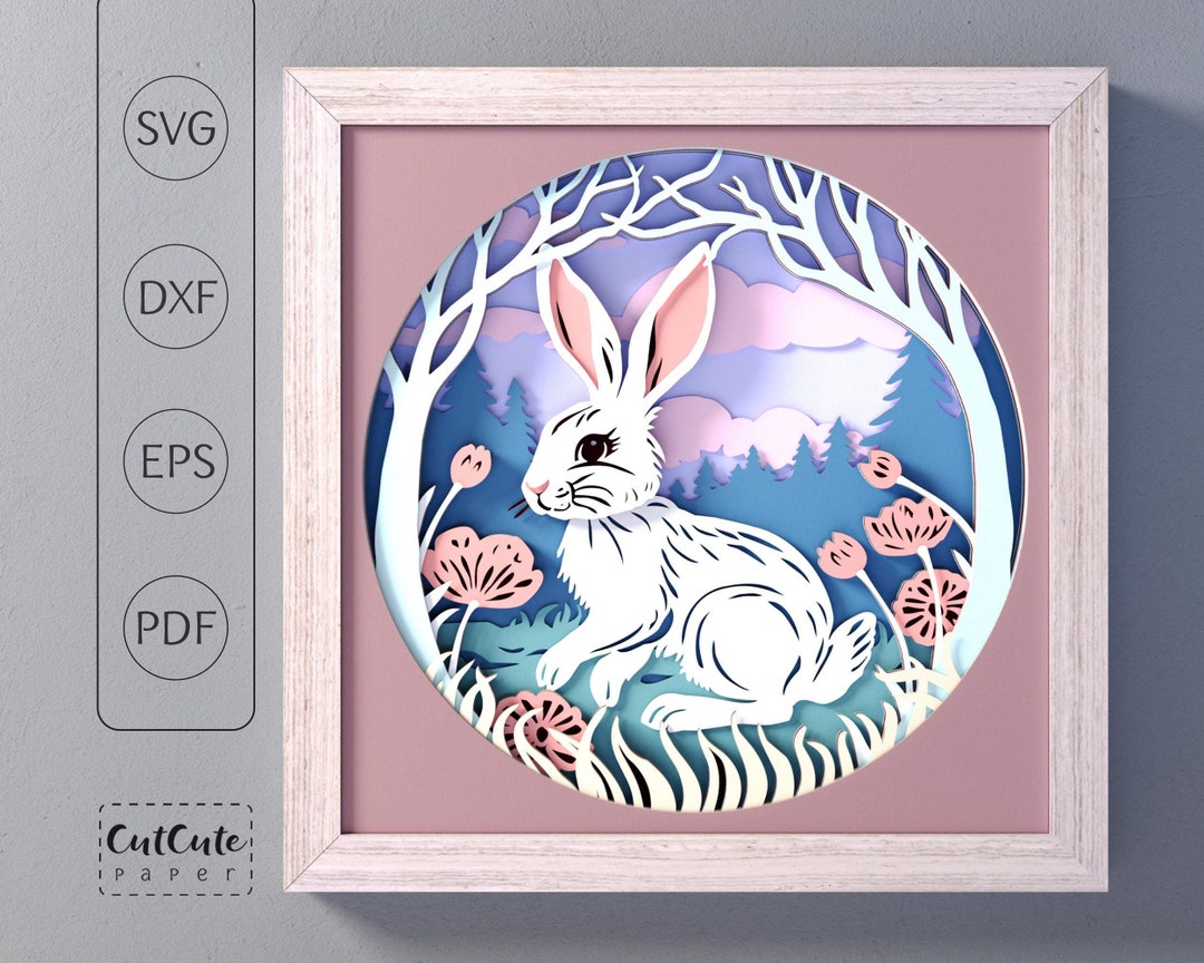 Rabbit Shadow Box SVG Template, Bunny Layered Paper Cut Woodland Wall ...