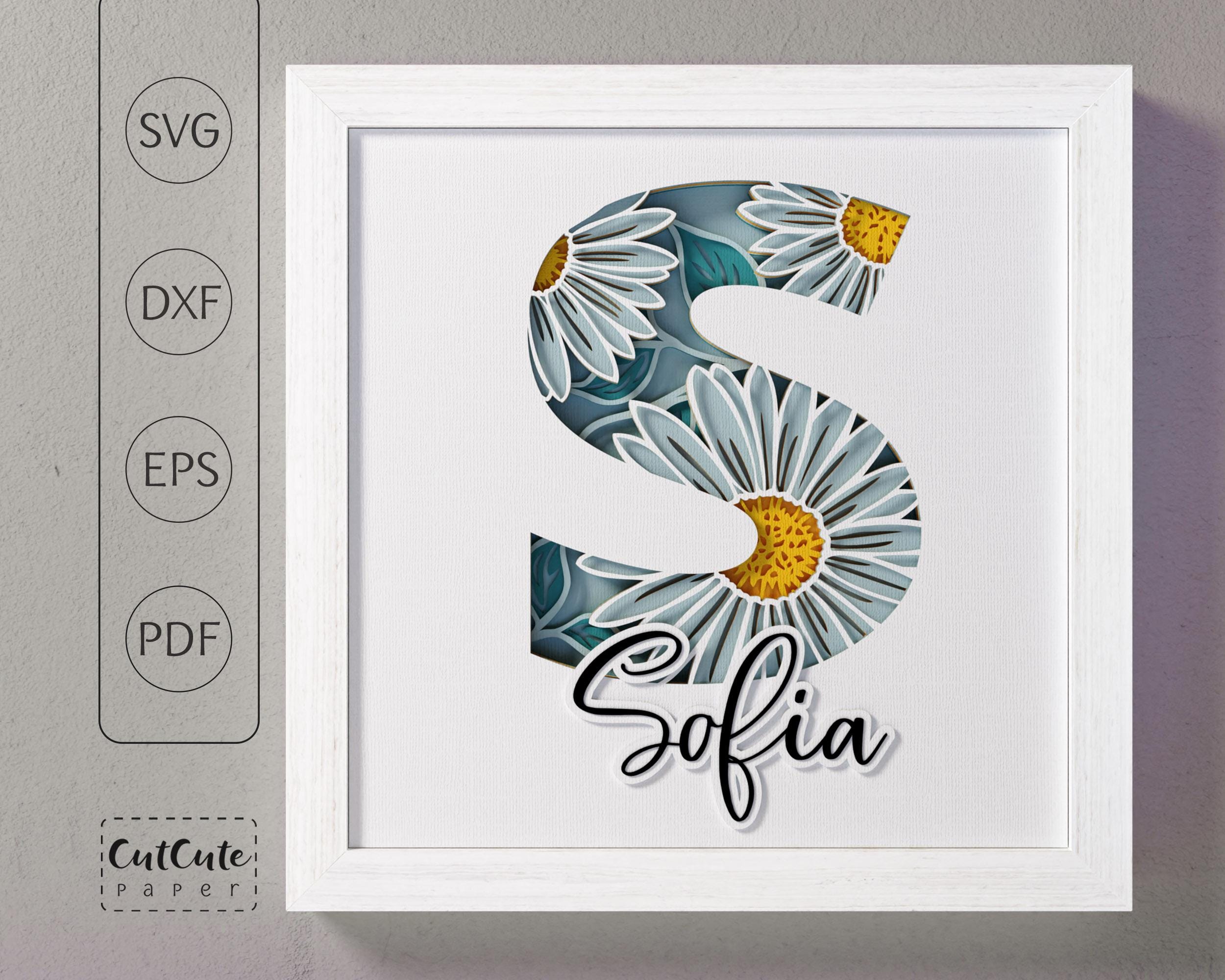 Daisy Letters Shadow Box SVG: Floral Monogram Alphabet, Layered Paper ...
