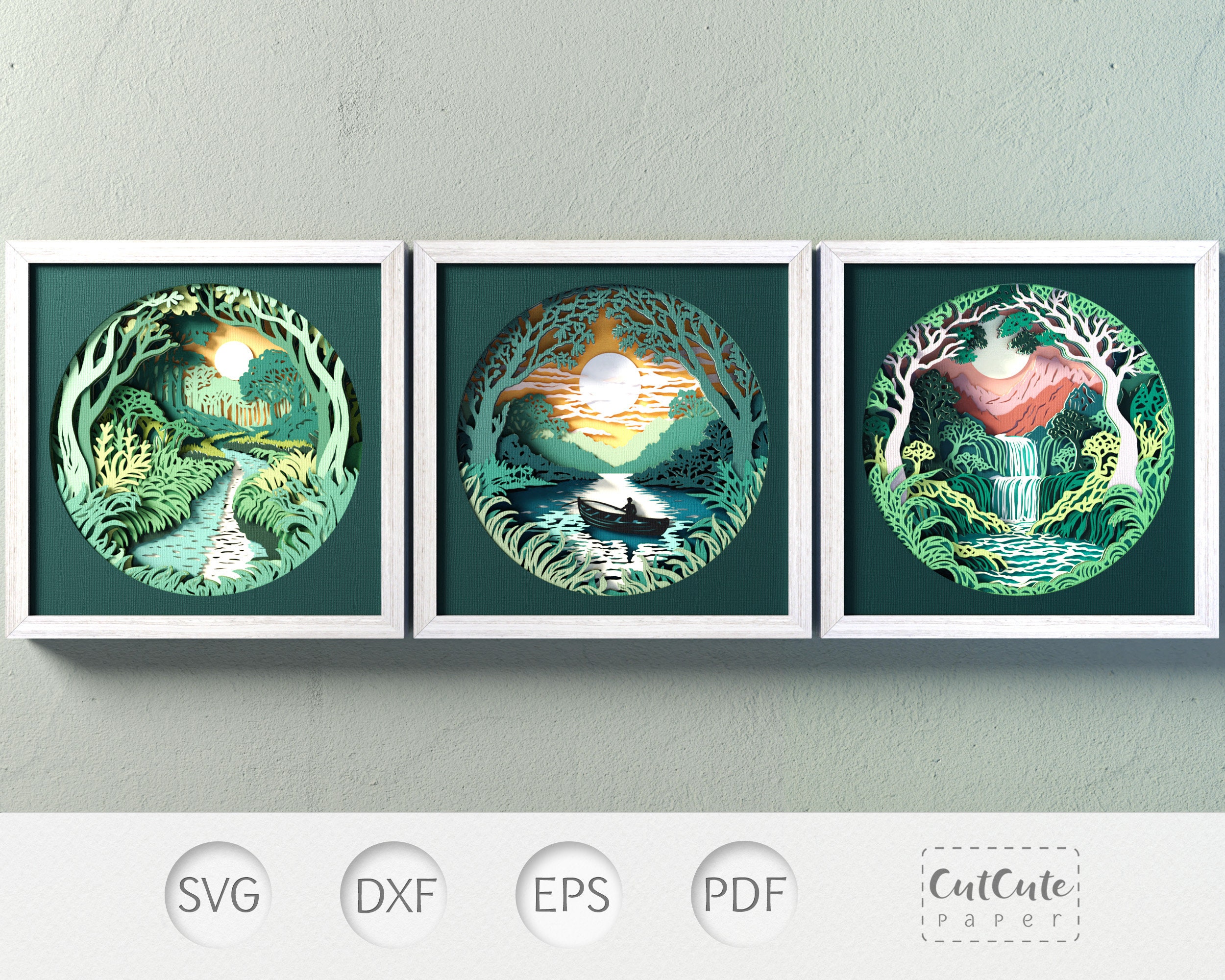 3D Landscape Shadow Box SVG Bundle: River, Lake, Waterfall (9 Inch) - Etsy