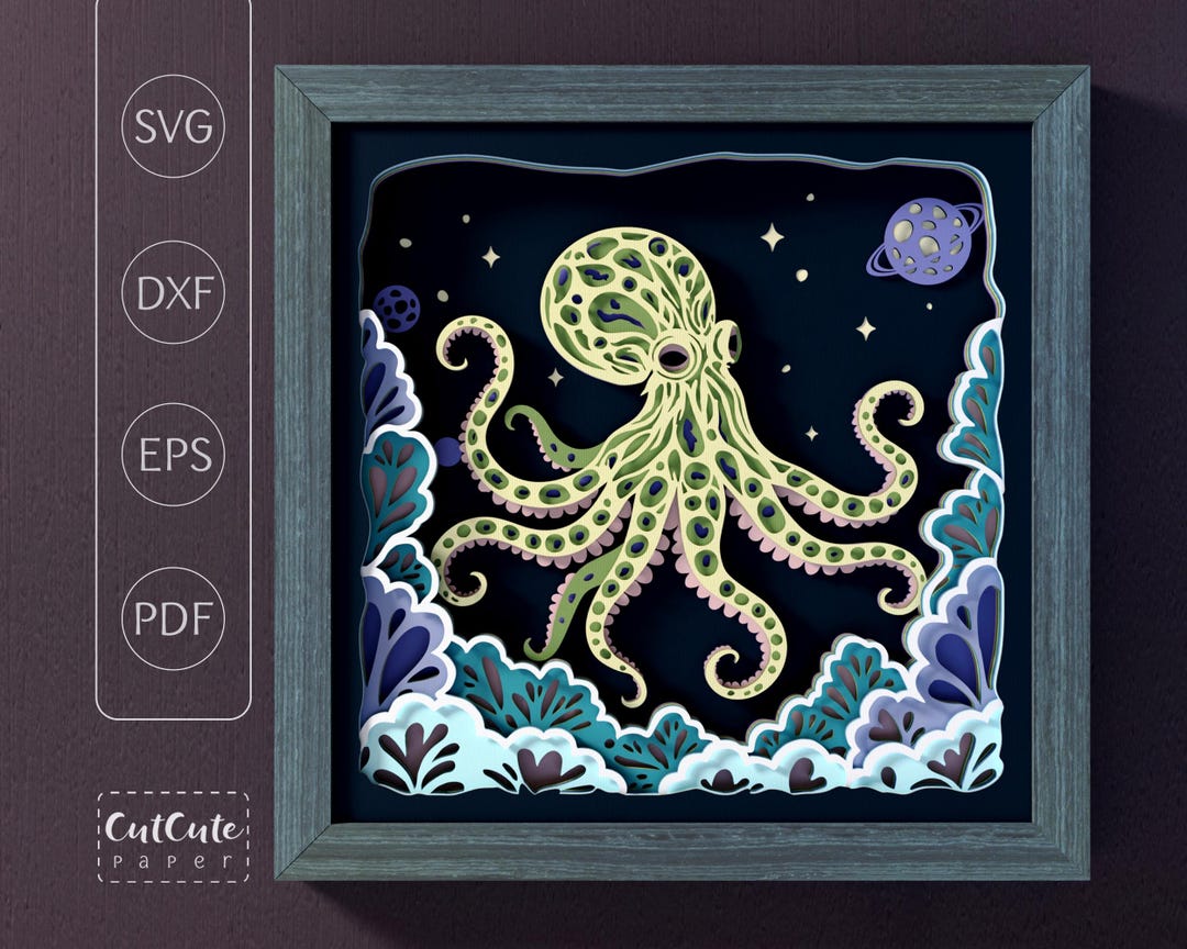 Celestial Octopus Shadow Box SVG Template: 3D Fantasy Wall Art (digital ...
