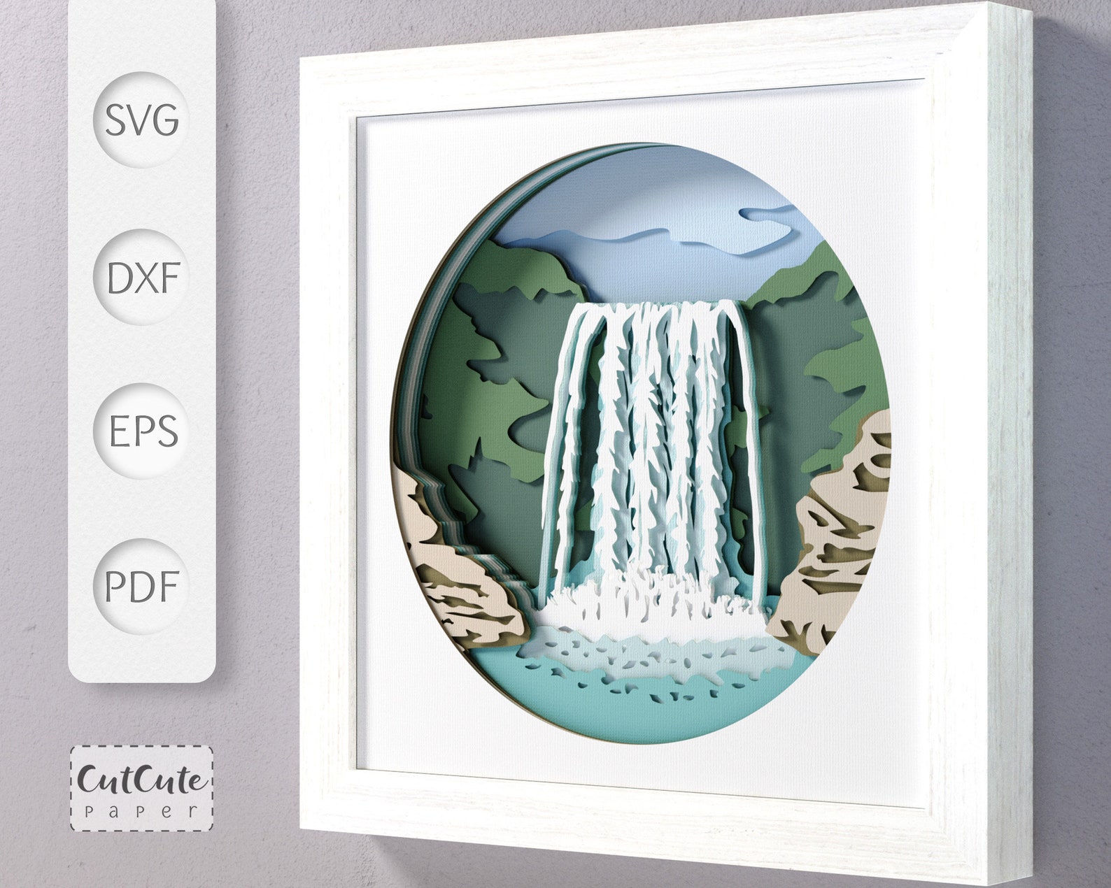 Waterfall Landscape Shadow Box SVG Template 3D SVG Shadowbox - Etsy