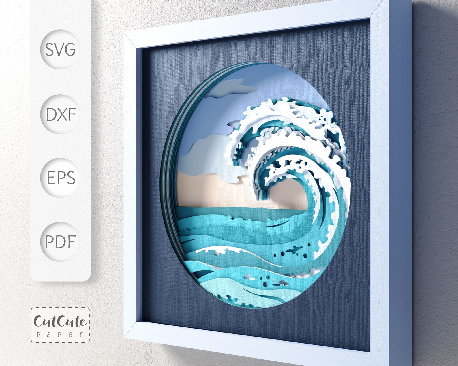Ocean Waves SVG Shadow Box Template, 3D SVG Shadowbox, DIY Beach House ...