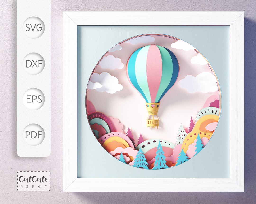 Hot Air Balloon SVG Shadow Box Template: Layered Paper Cut (digital ...