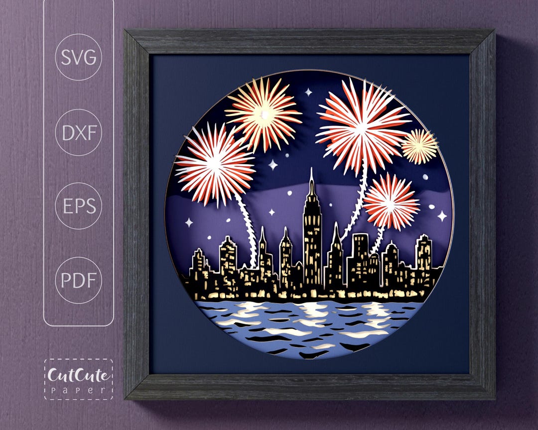 Fireworks Shadow Box SVG : 3D Cityscape Paper Cut Template (digital ...