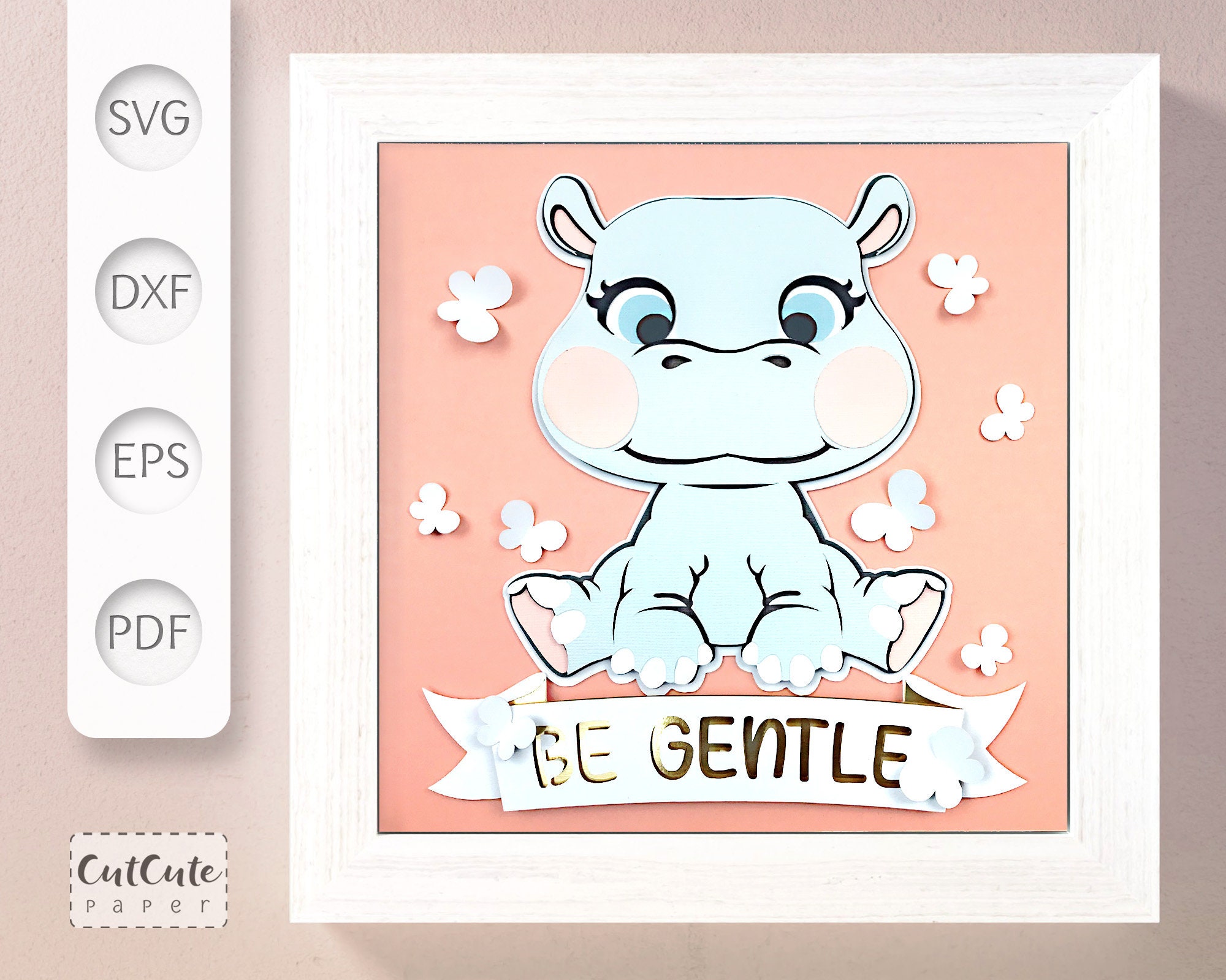 Hippo Shadow Box SVG Template 3D SVG Be Gentle Hippopotamus - Etsy