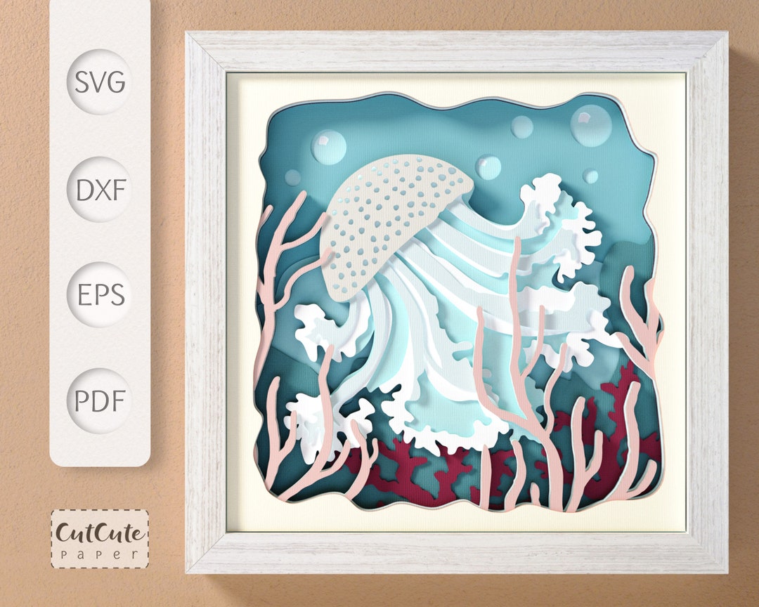 Jellyfish Shadow Box SVG: Ocean Life Paper Cut Template - Etsy