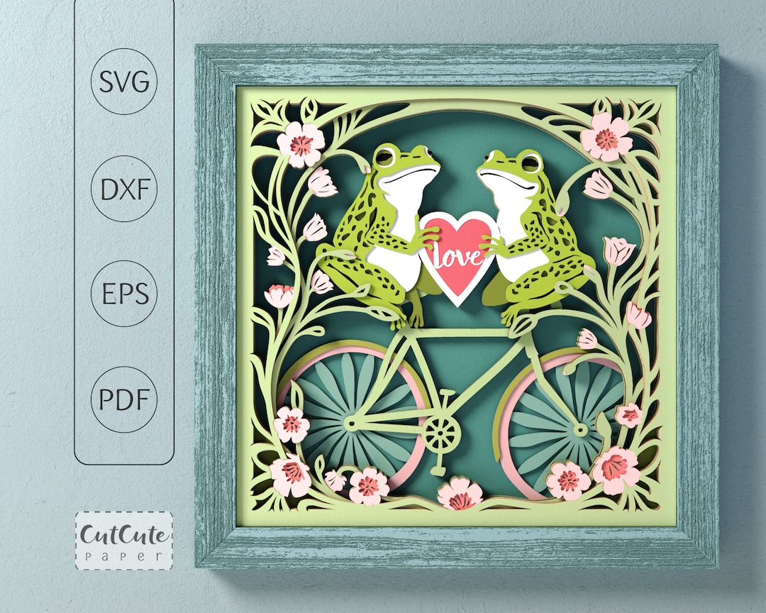Love Frogs Shadow Box Template: Romance Bike 3D SVG (digital Download ...