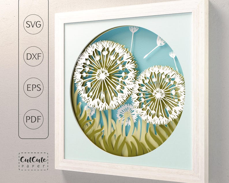 Dandelions SVG Shadow Box Template, 3D Layered Papercut (svg, Dxf, Pdf ...