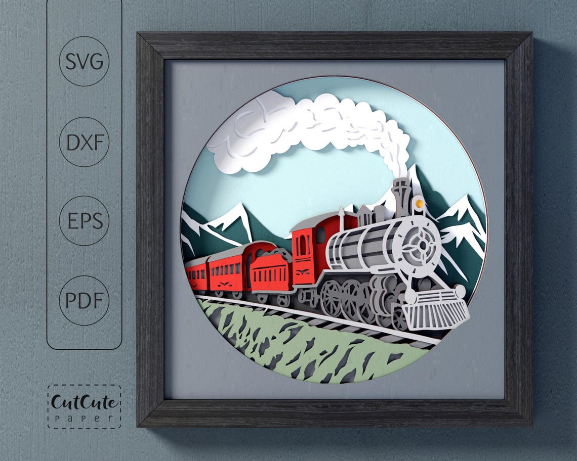 Steam Train Shadow Box SVG Template: Locomotive Layered Paper Cut - Etsy