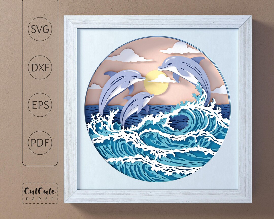 Dolphin Shadow Box Template: Ocean Seascape SVG, Cricut, Cardstock (digital Download) - Etsy