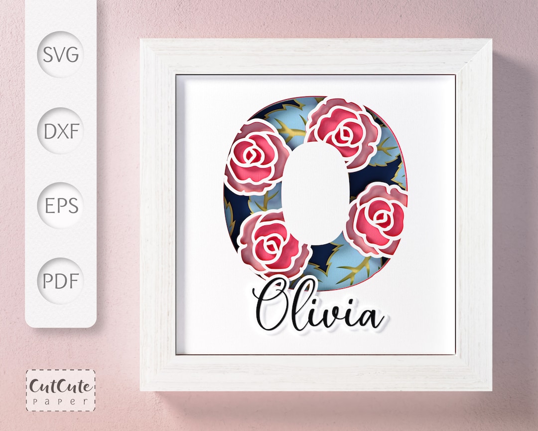 Floral Monogram Letter O Shadow Box SVG Template: DIY Paper Cut Wall ...