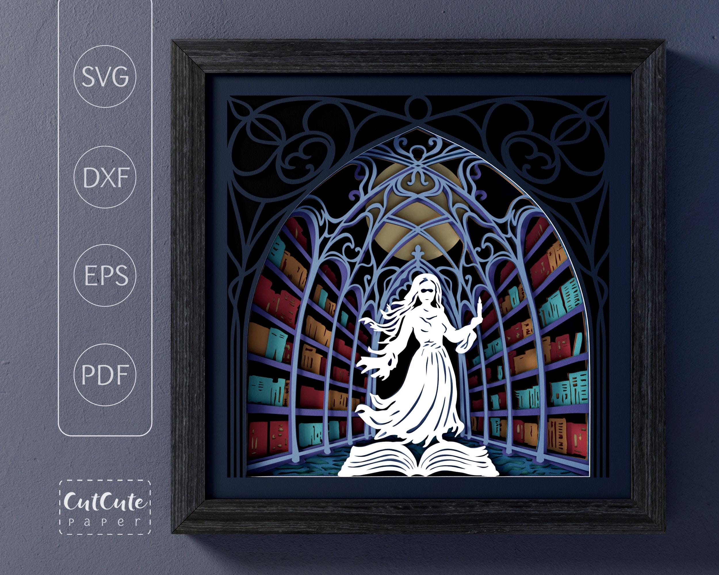 Library Ghost Shadow Box SVG | 3D Papercut Template - Etsy