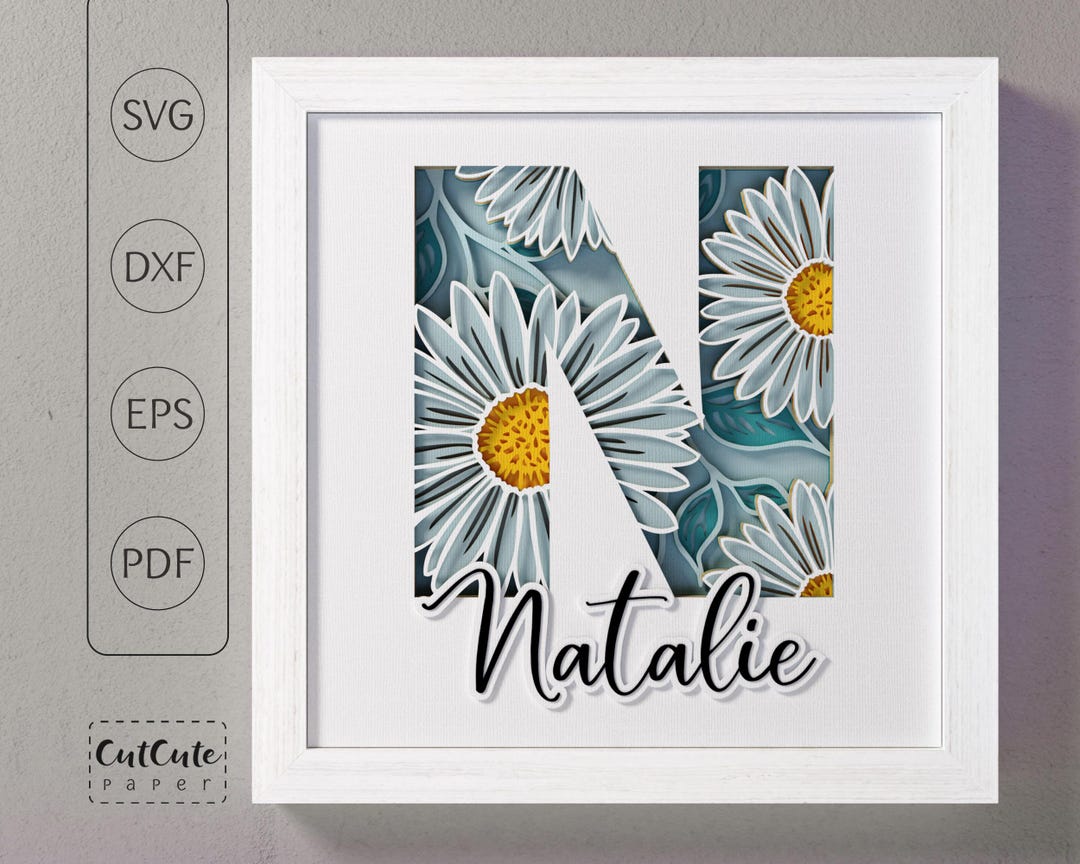 Floral Monogram Letter N Shadow Box SVG: Daisy Paper Cut File - Etsy