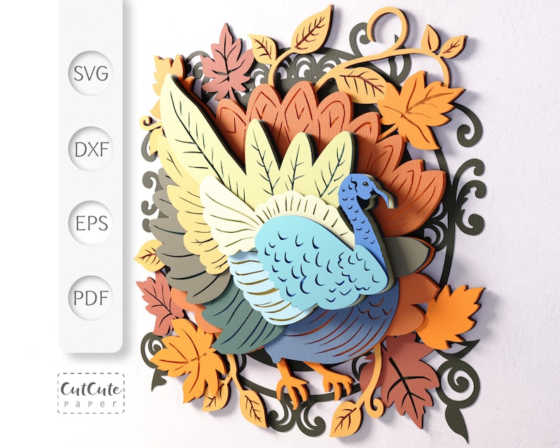 Turkey SVG: Thanksgiving Shadow Box, Cardstock Wall Decor (digital ...