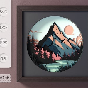 Mountain Lake Sunset Shadow Box SVG Bundle: DIY Papercraft Decor - Etsy
