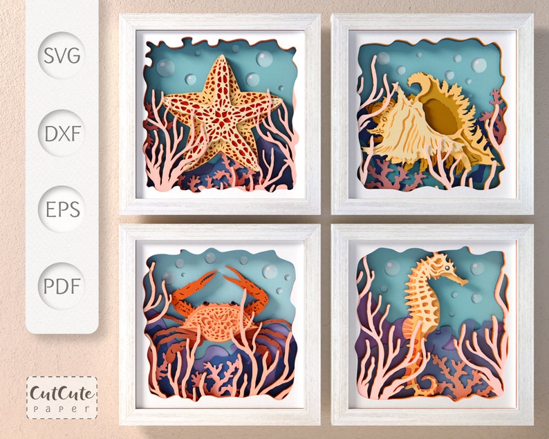3D Sea Life Shadow Box SVG Bundle: Beach House Decor (digital Files) - Etsy