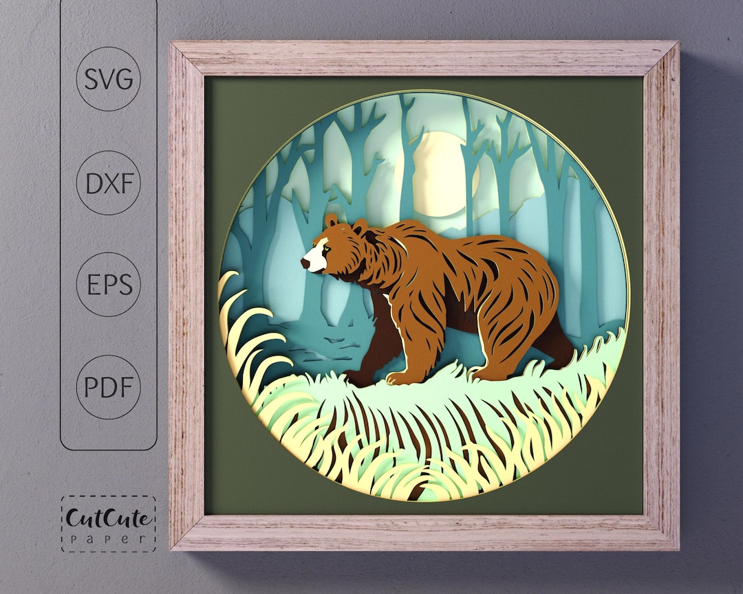 Bear Shadow Box SVG Template: Layered Woodland Paper Cut (digital ...