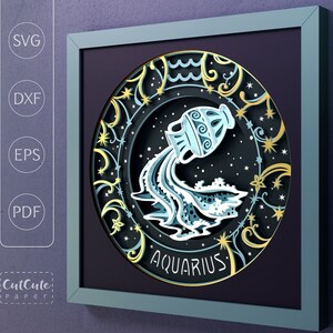 Zodiac Sign Aquarius SVG Shadow Box Template, Stars, Astrology Sign 3D ...