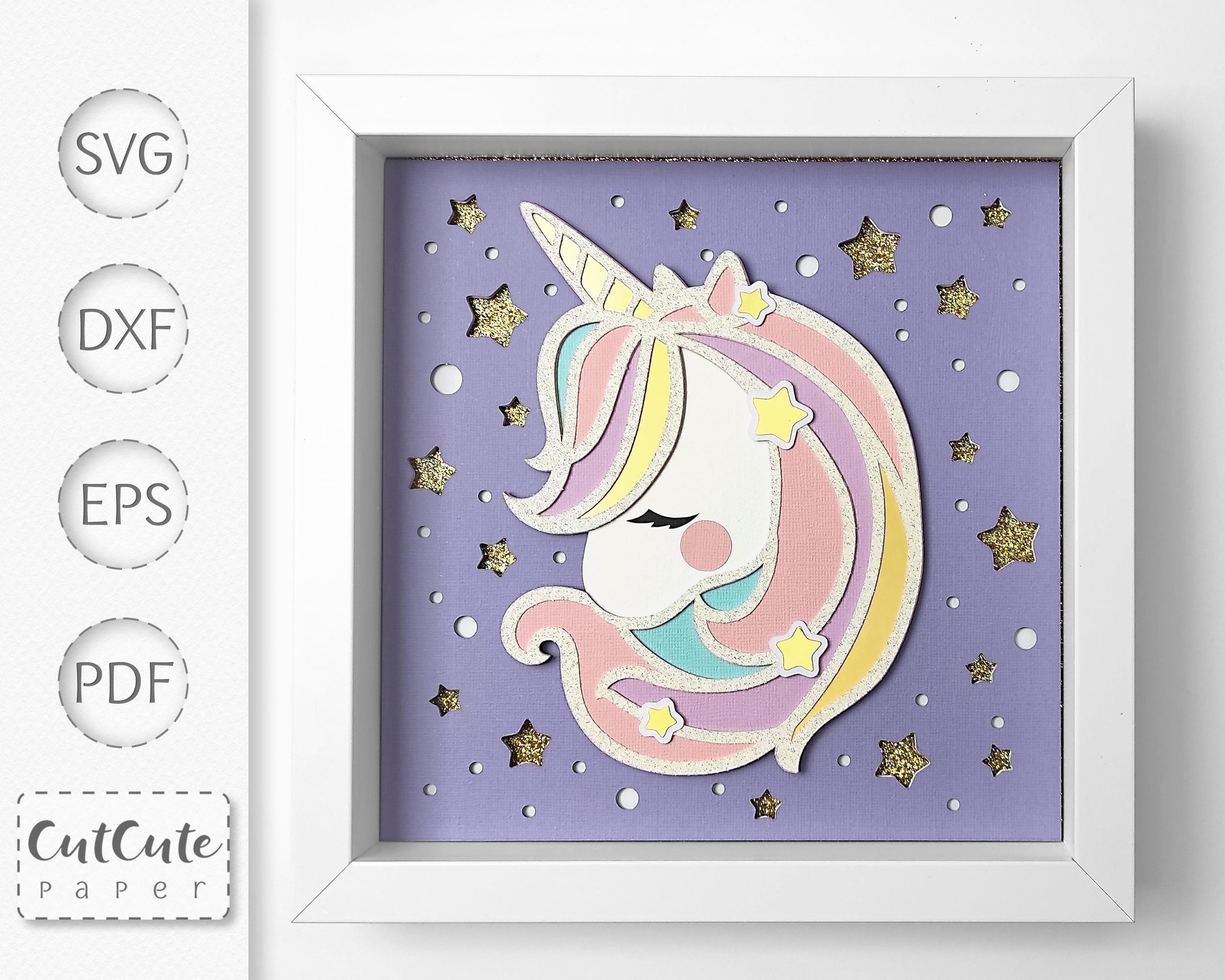 Unicorn Shadow Box SVG Template Layered SVG Paper Cut Nursery | Etsy