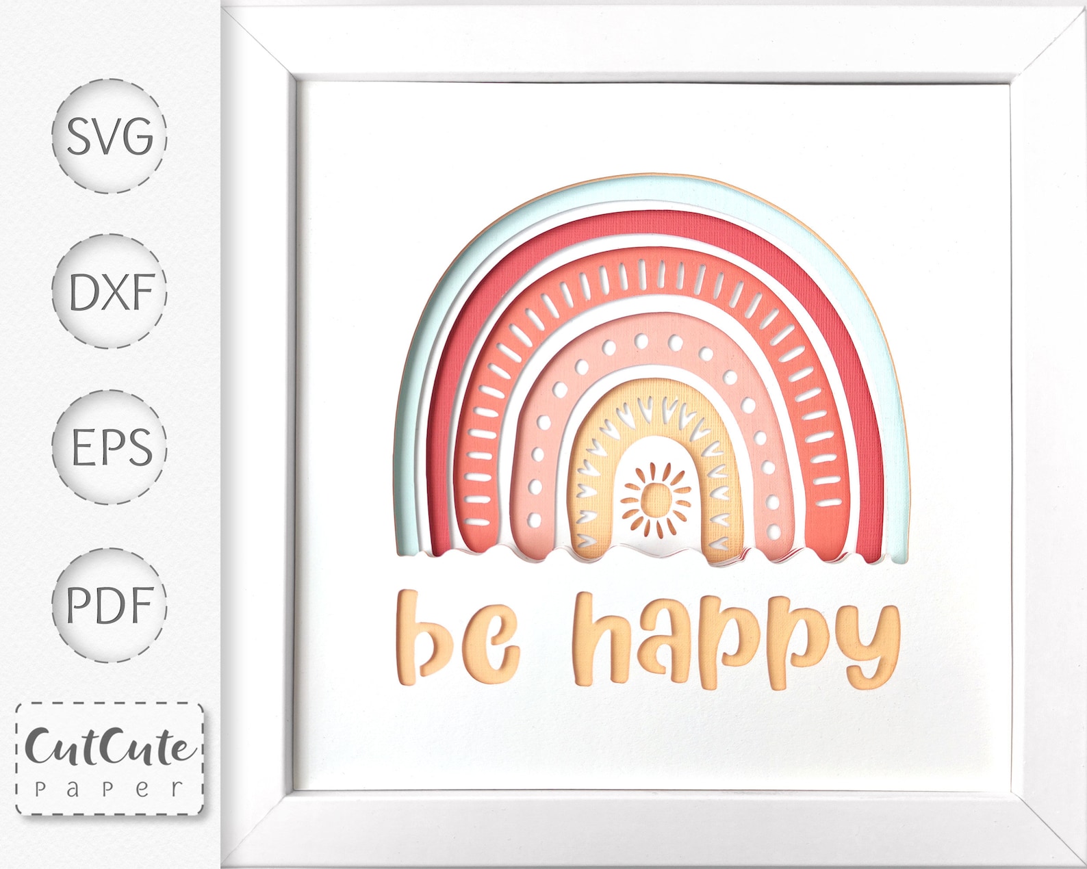Be Happy Rainbow Shadow Box SVG Template 3D SVG Layered Paper - Etsy