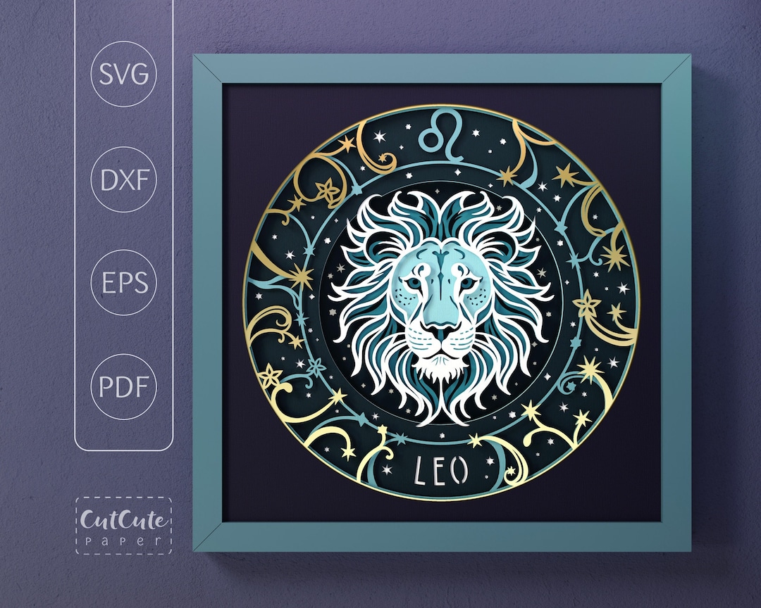 Leo Zodiac Sign Shadow Box Template: Celestial Lion SVG (digital ...