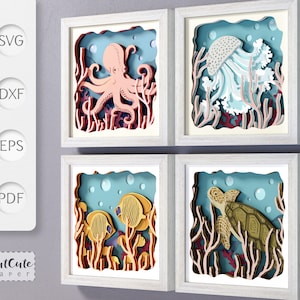 3D Sea Life Shadow Box SVG Templates: Ocean Animals (digital Download ...