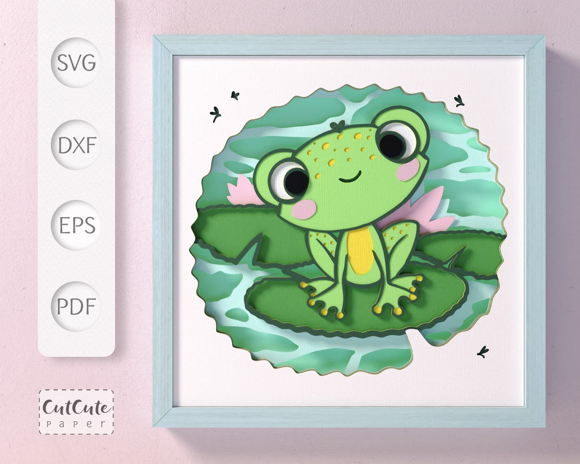 Cute Frog Shadow Box SVG Template Frog in Pond Layered Paper - Etsy ...