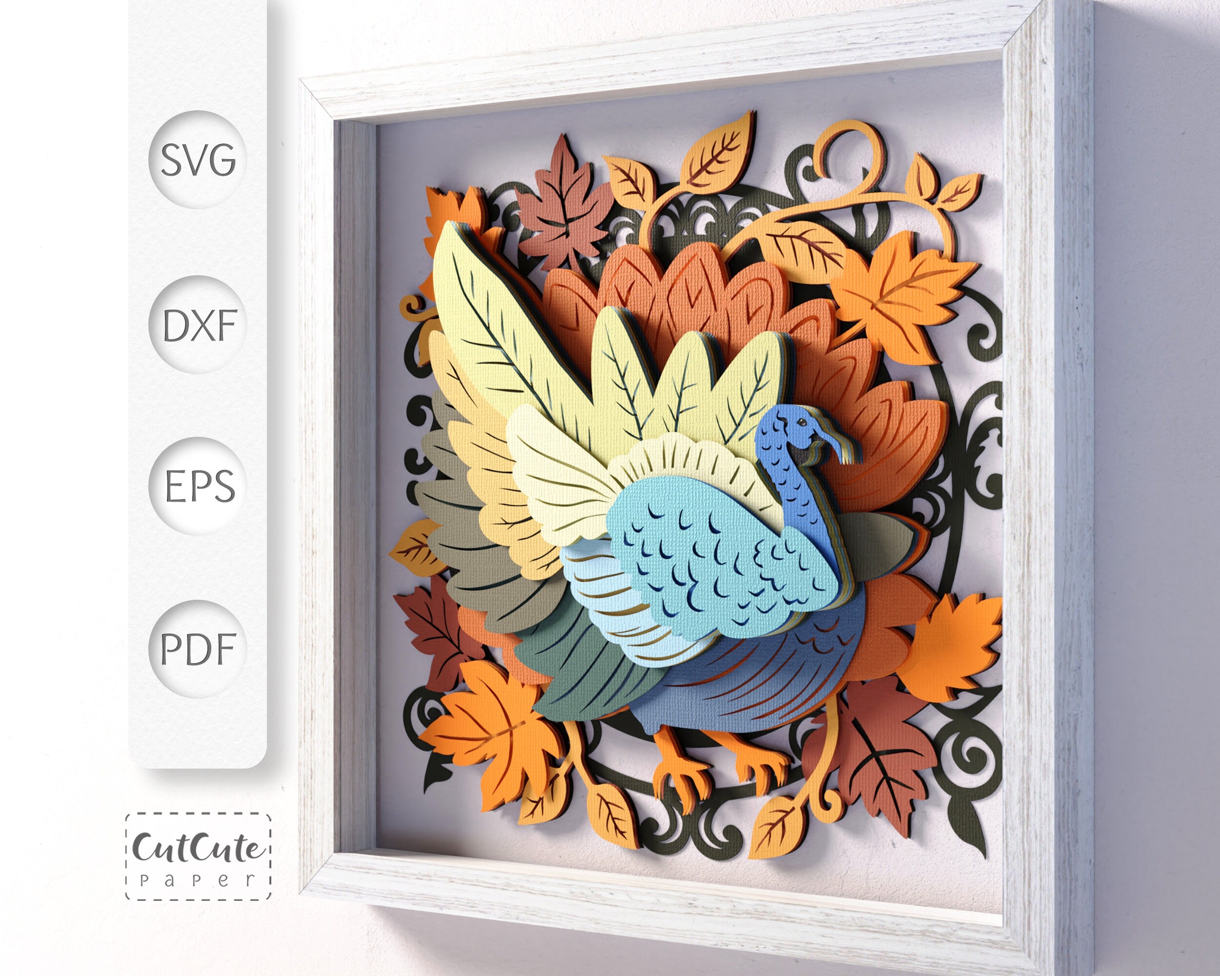Turkey SVG: Thanksgiving Shadow Box, Cardstock Wall Decor (digital ...
