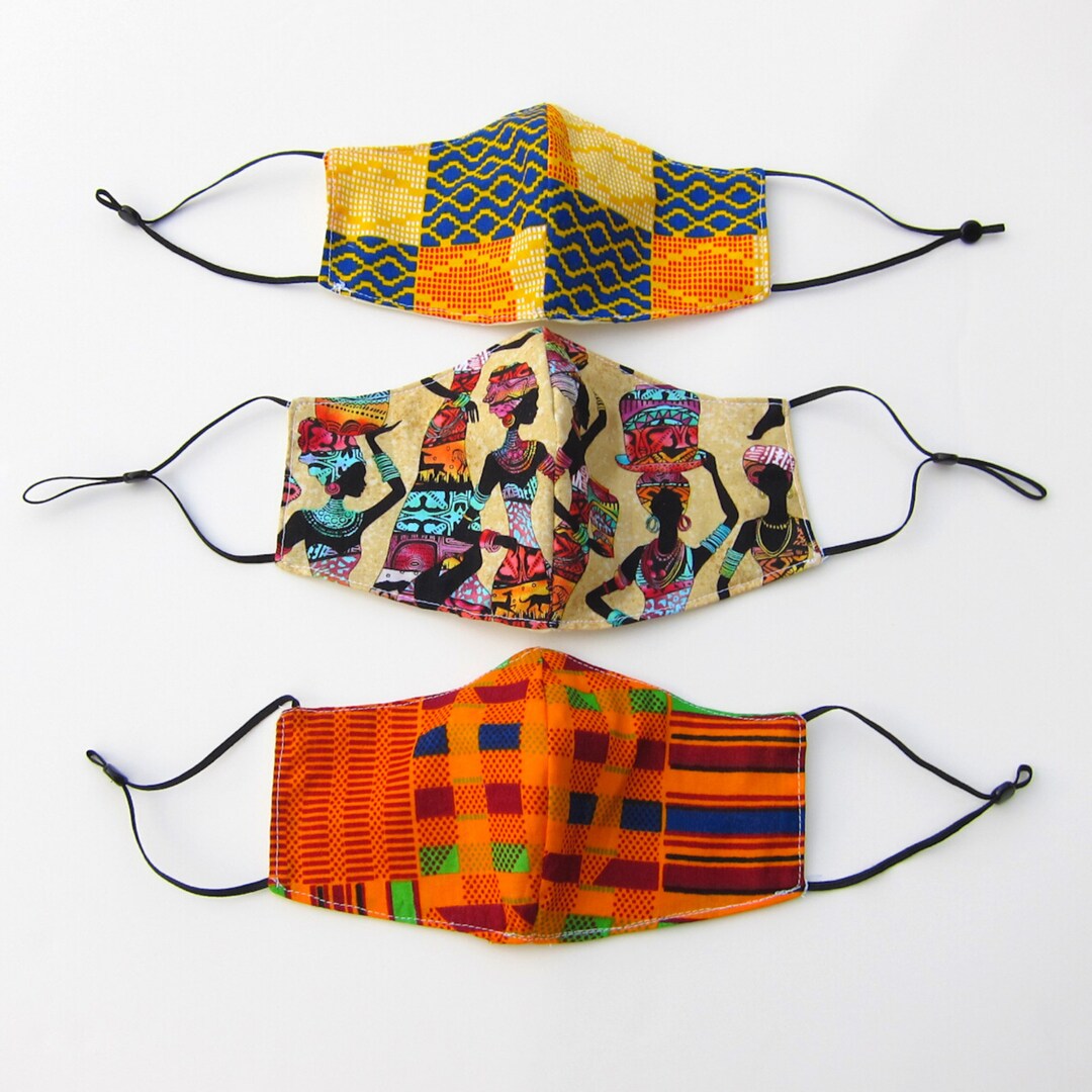 African Print Face Masks With Filter Pocket, Kente Print Face Mask ...