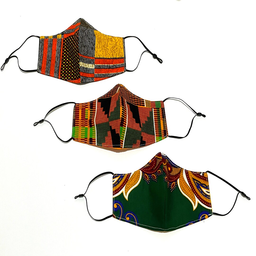African Print Face Masks With Filter Pocket, Kente Print Face Mask ...