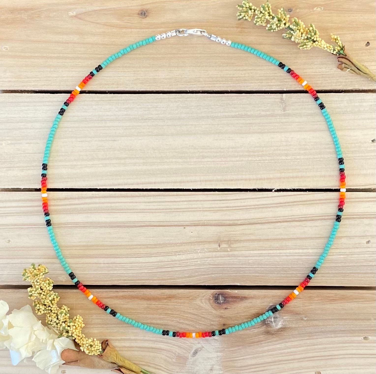 Western Sunrise Beaded Choker Beach Choker Colorful Choker Boho Choker Seed Bead Necklace Dainty Choker Sterling Silver Etsy