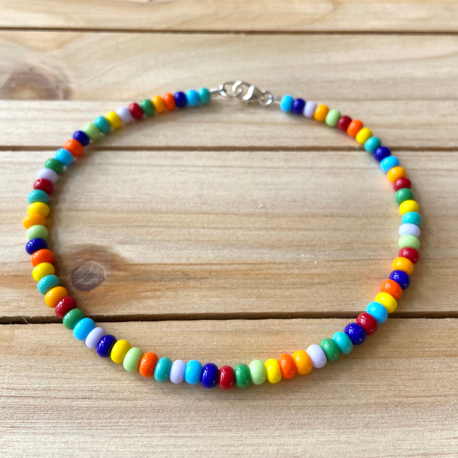 Multicolored Beaded Anklet, Colorful Anklet, Seed Bead Anklet, Ankle ...
