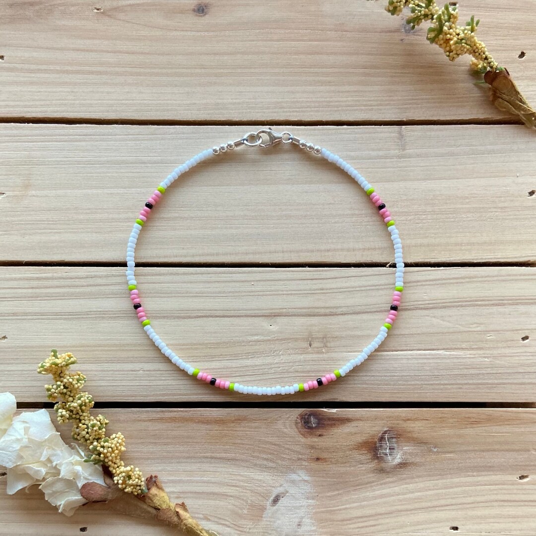 Watermelon Sugar Dainty Beaded Anklet, Seed Bead Anklet, Beach Anklet ...