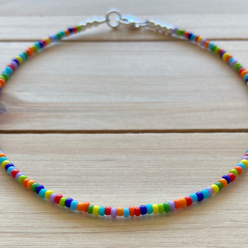 Multicolored Dainty Beaded Anklet, Colorful Anklet, Seed Bead Anklet ...