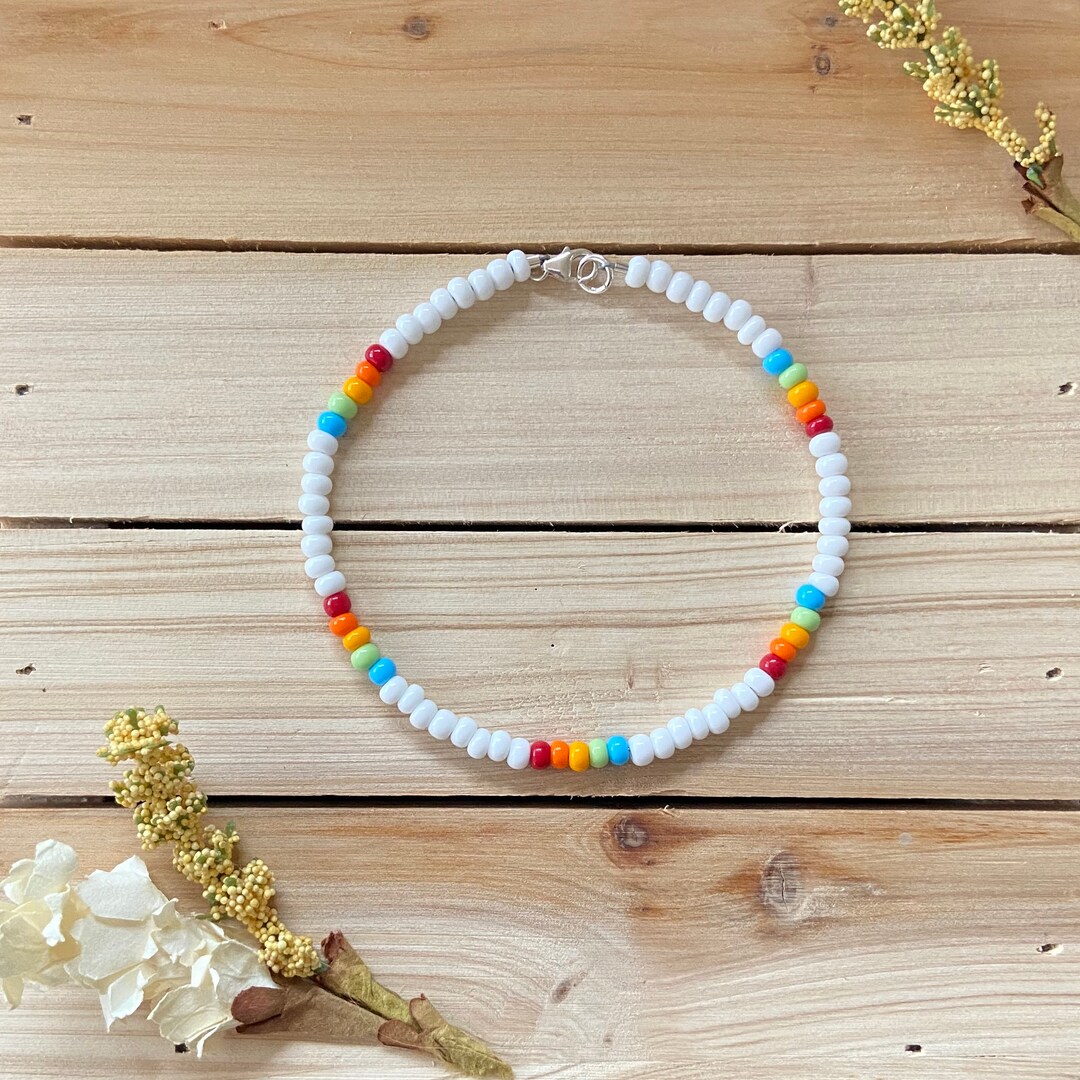 Polaroid Beaded Anklet, Colorful Anklet, Seed Bead Anklet, Ankle ...