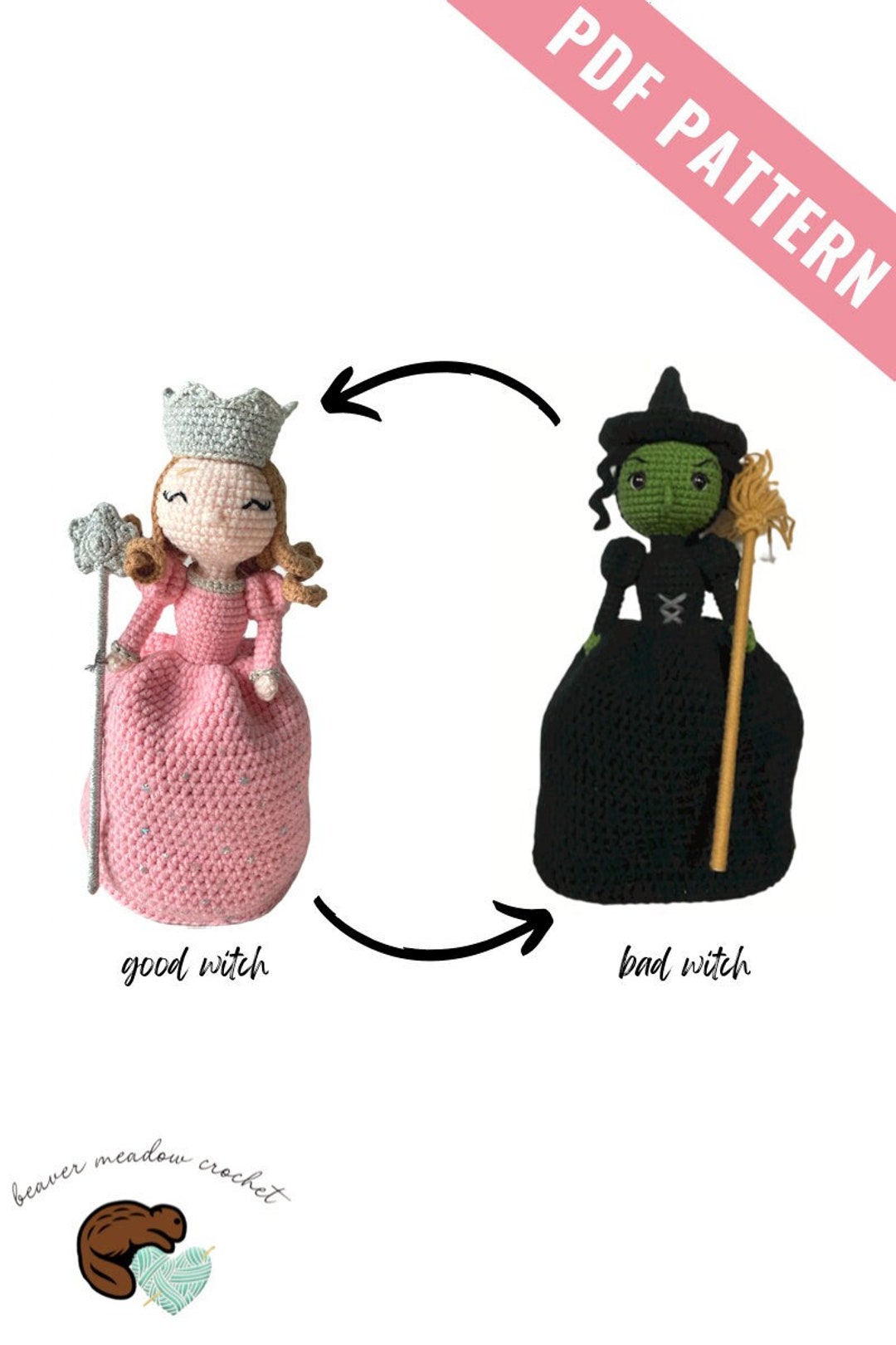 Reversible Crochet PATTERN — Glinda and Elphaba Reversible Witches - Etsy