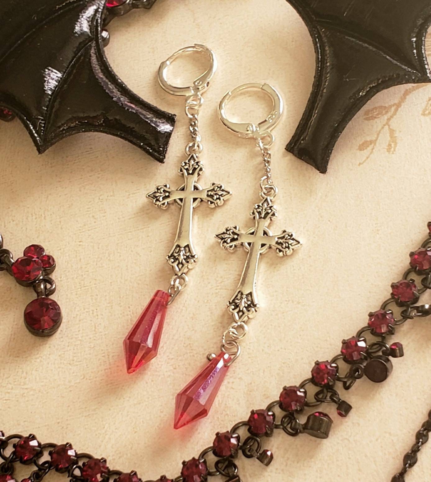 Red Gothic Cross Drop Earrings - Etsy