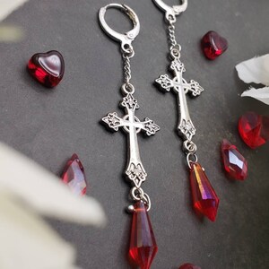 Red Gothic Cross Drop Earrings - Etsy