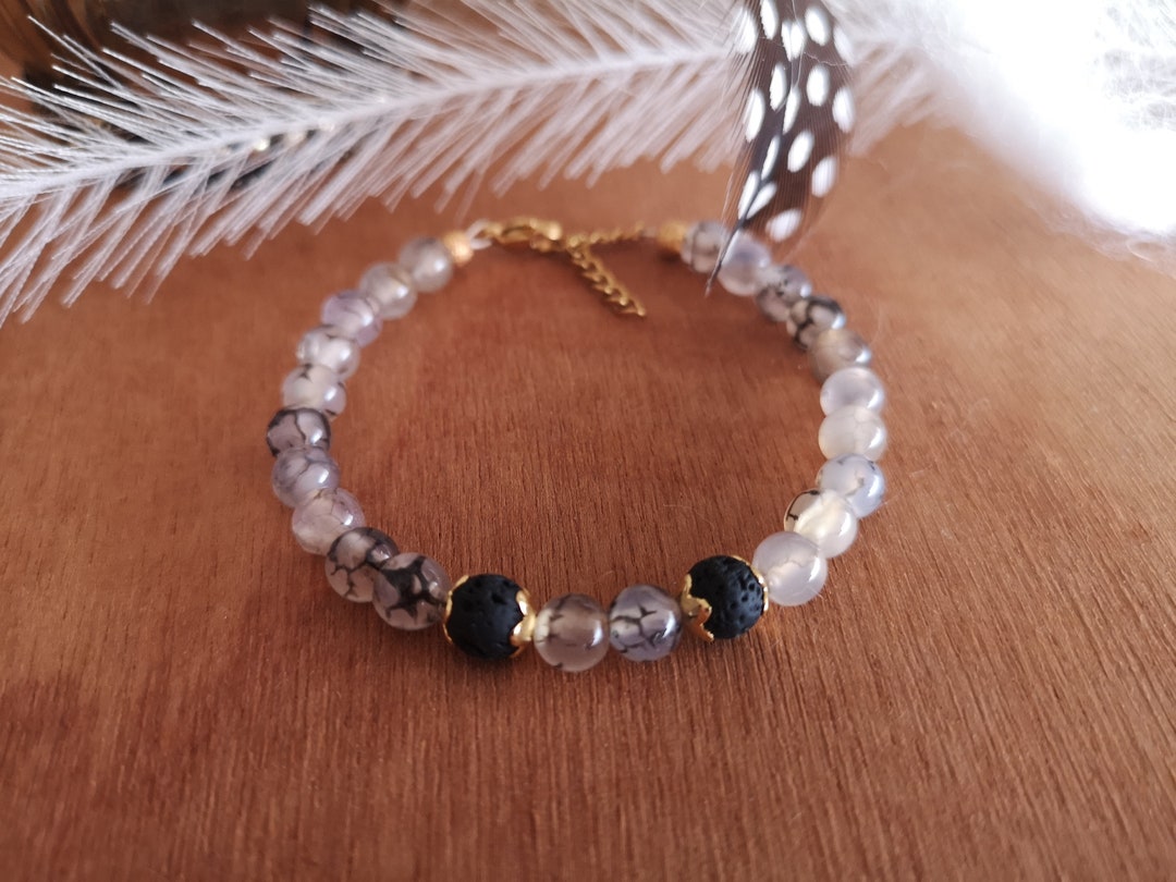 Jafa Semi Precious Fine Natural Stone Pearl Bracelet Agate Golden Lava ...