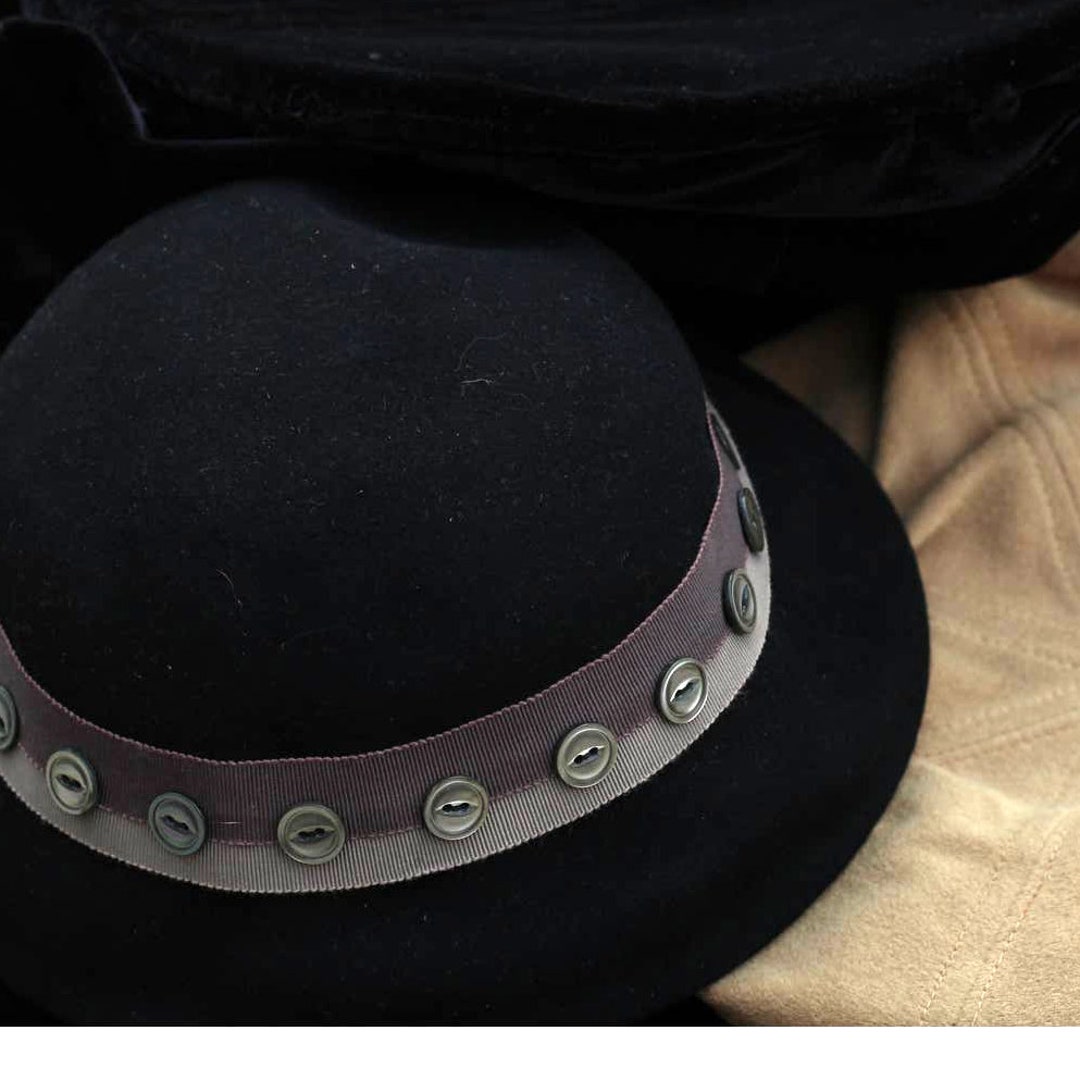 Vintage Makoff Black Mushroom Hat With Buttons and Ribbon - Etsy