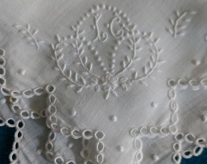 Initialled "lc" - an Antique French Hand Embroidered Handkerchief in ...