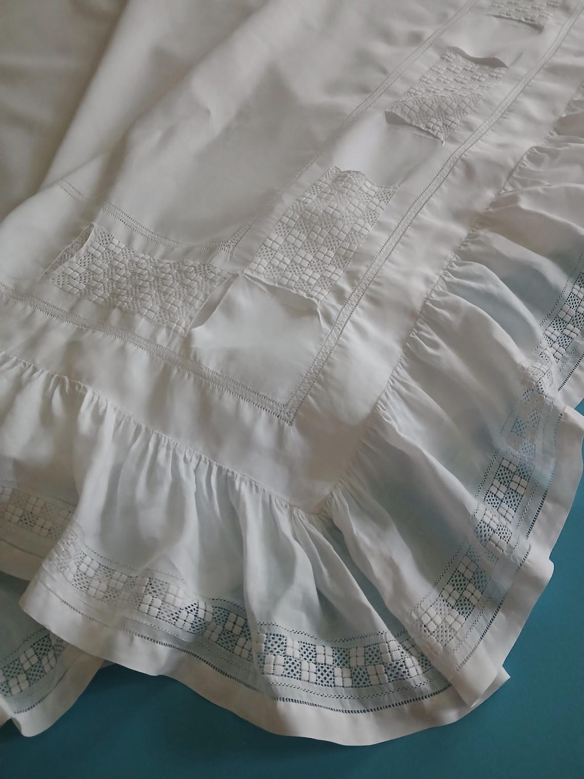 A 117" Wide, 157" Long Hand Embroidered Finest Pure Linen Vintage ...