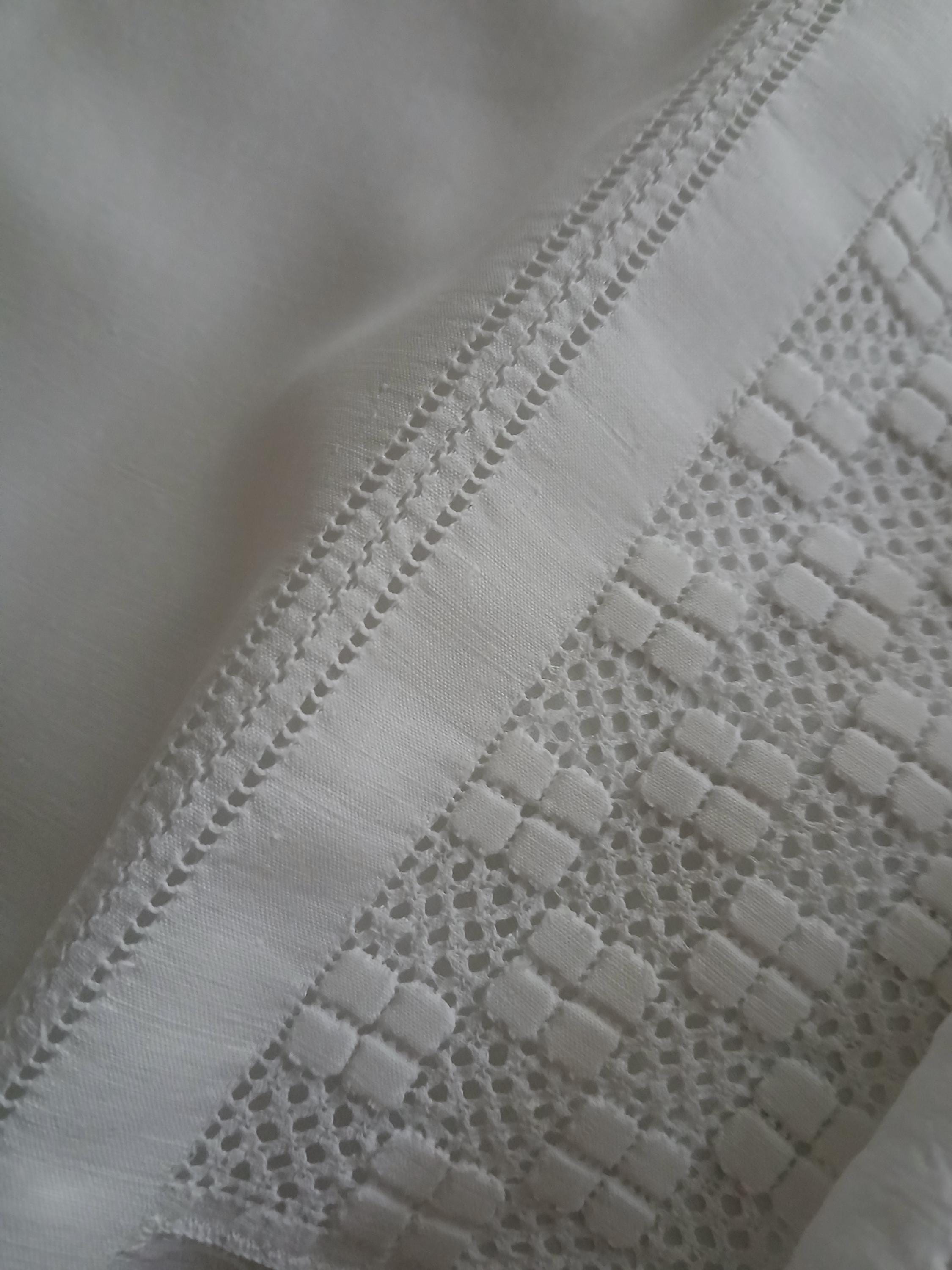 A 117" Wide, 157" Long Hand Embroidered Finest Pure Linen Vintage ...