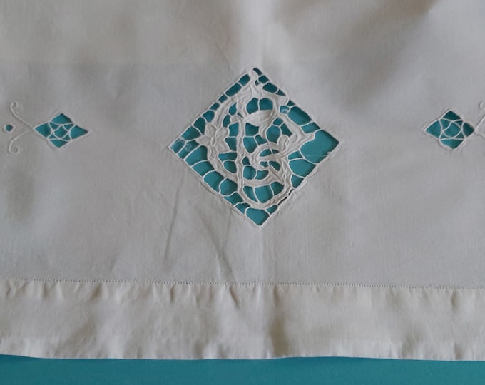 A Vintage French Linen White Metis Sheet With Hand Embroidered ...