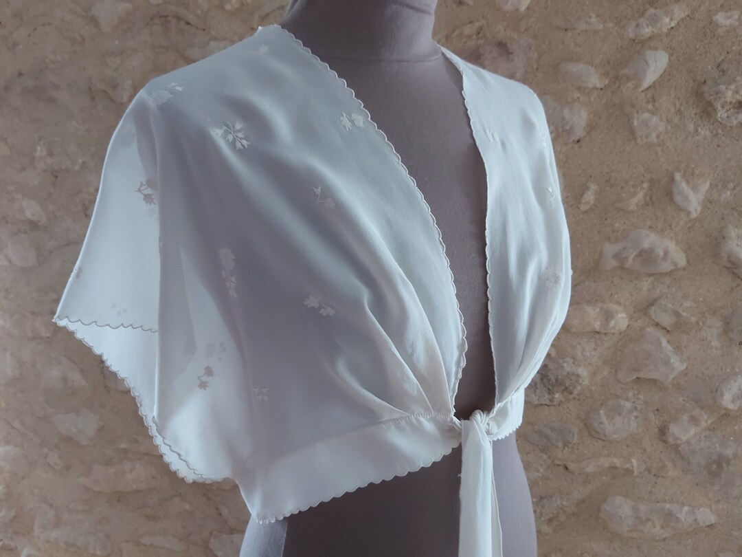 A Cream Pure Silk Georgette Hand Embroidered Shrug / Bed Jacket From ...