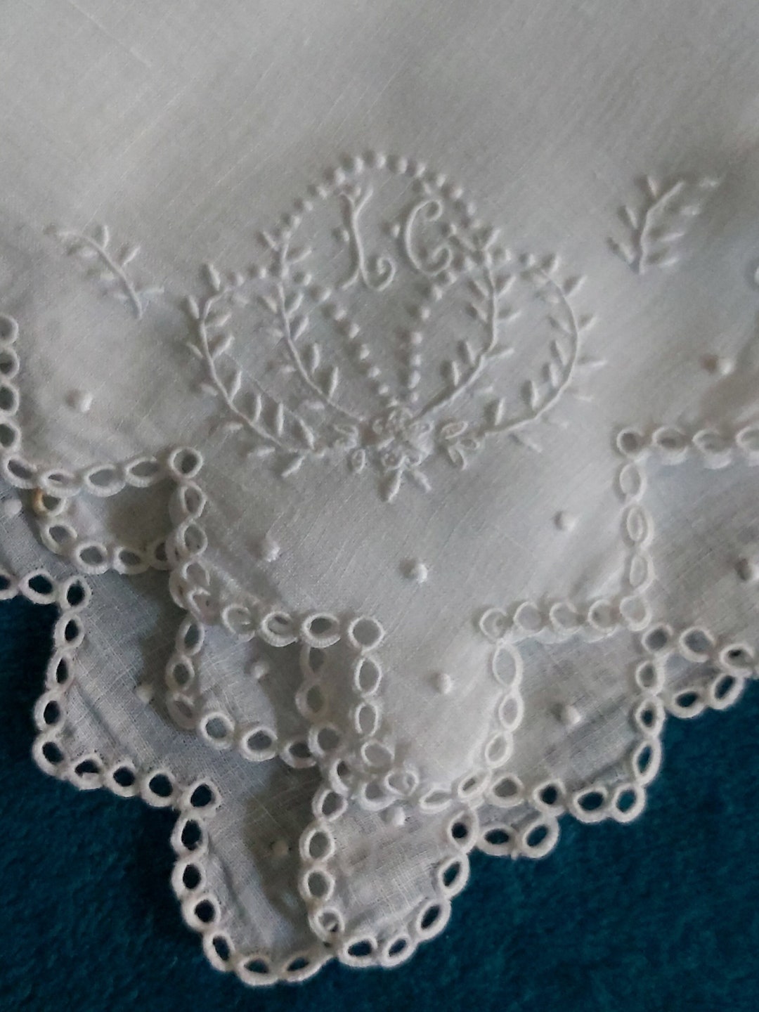 Initialled "lc" - an Antique French Hand Embroidered Handkerchief in ...