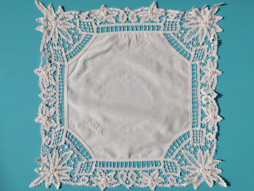 A Fine Antique French Lace Edged Ladies Handkerchief With - Etsy